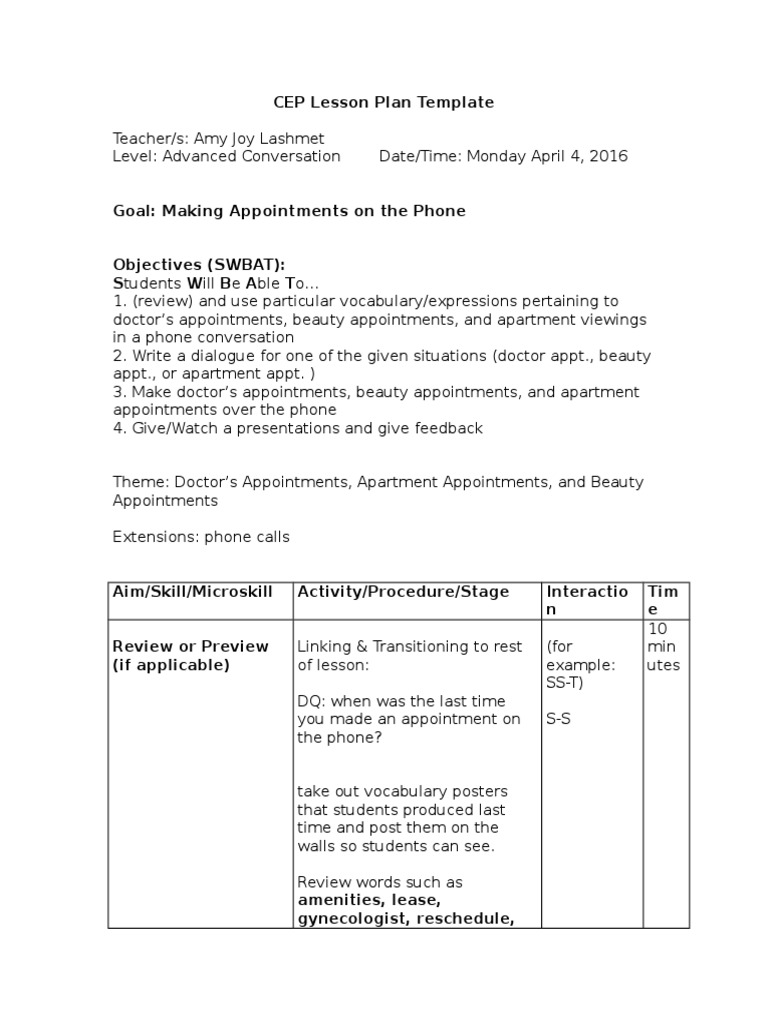 ESL Lesson: Making Doctor Appointments | PDF | Psychological Concepts ...