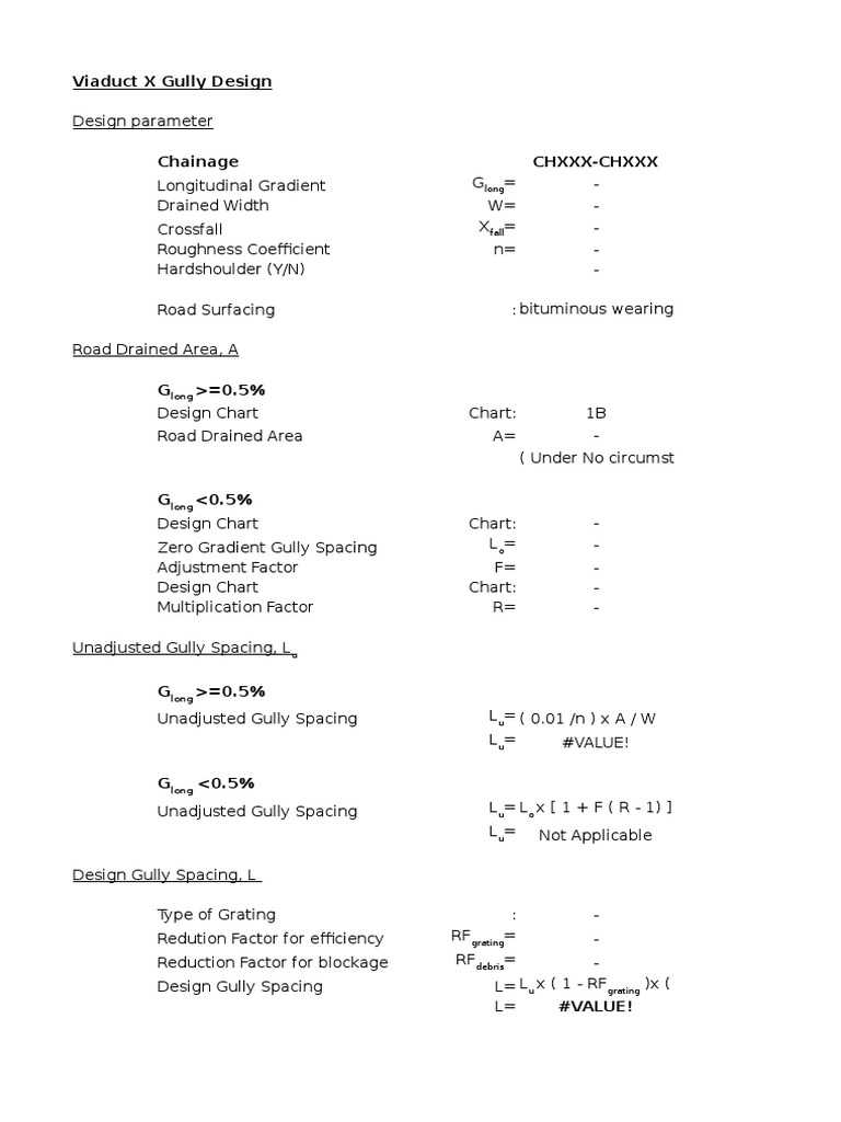 Gully Spacing Calculation Template | PDF