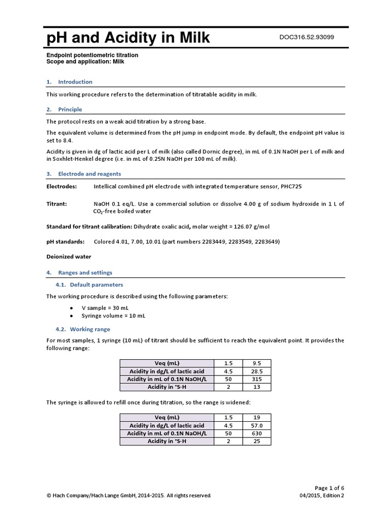 PH and Acidity in Milk | PDF | Titration | Chemistry