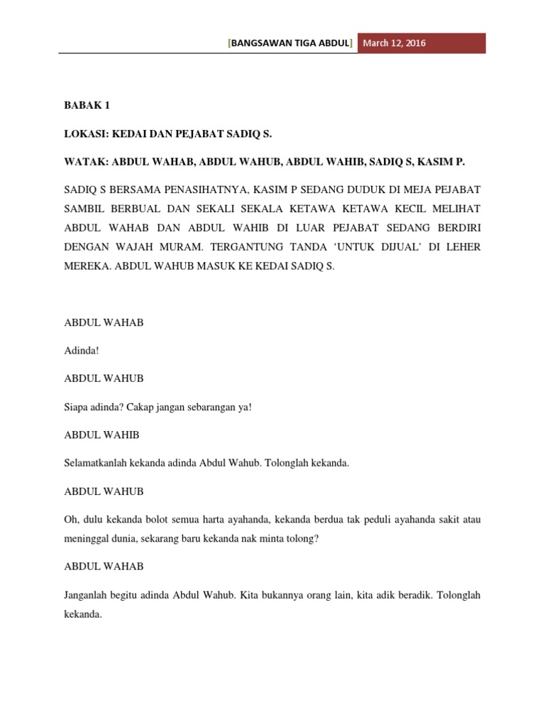 Skrip Filem Tiga Abdul | PDF