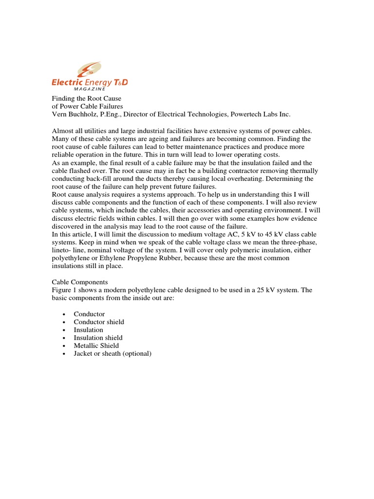 Causes of Cable Failures | PDF | Electrical Conductor | Insulator ...