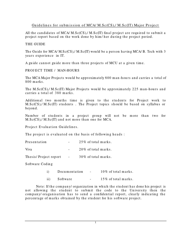 Guidelines For Submission of Project | PDF | Thesis | Academic Degree