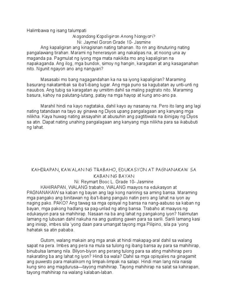 Halimbawa Ng Talumpati