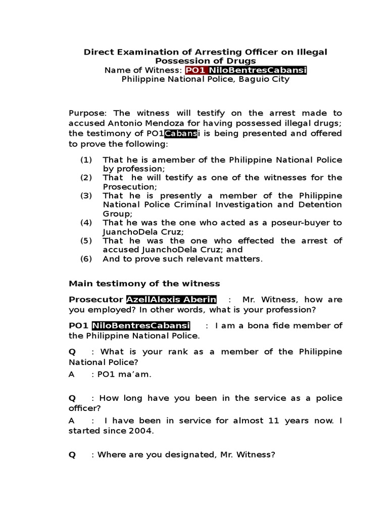 Direct Examination-BuyBust (Draft) | PDF | Witness | Prosecutor