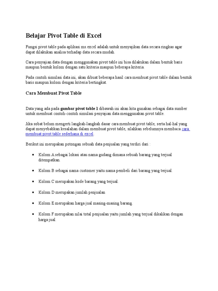 Belajar Pivot Table Di Excel | PDF