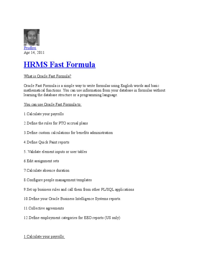 Fast Formulas | Download Free PDF | Oracle Database | Payroll