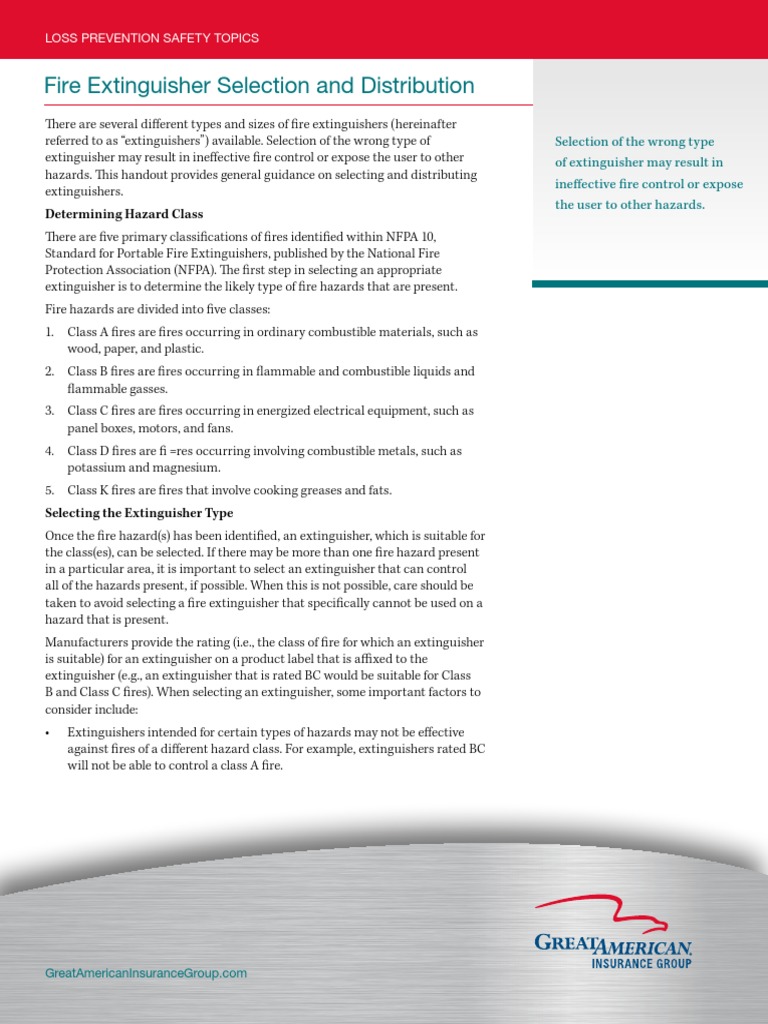 Fire Extinguisher Selection Guide | PDF | Hazards | Safety