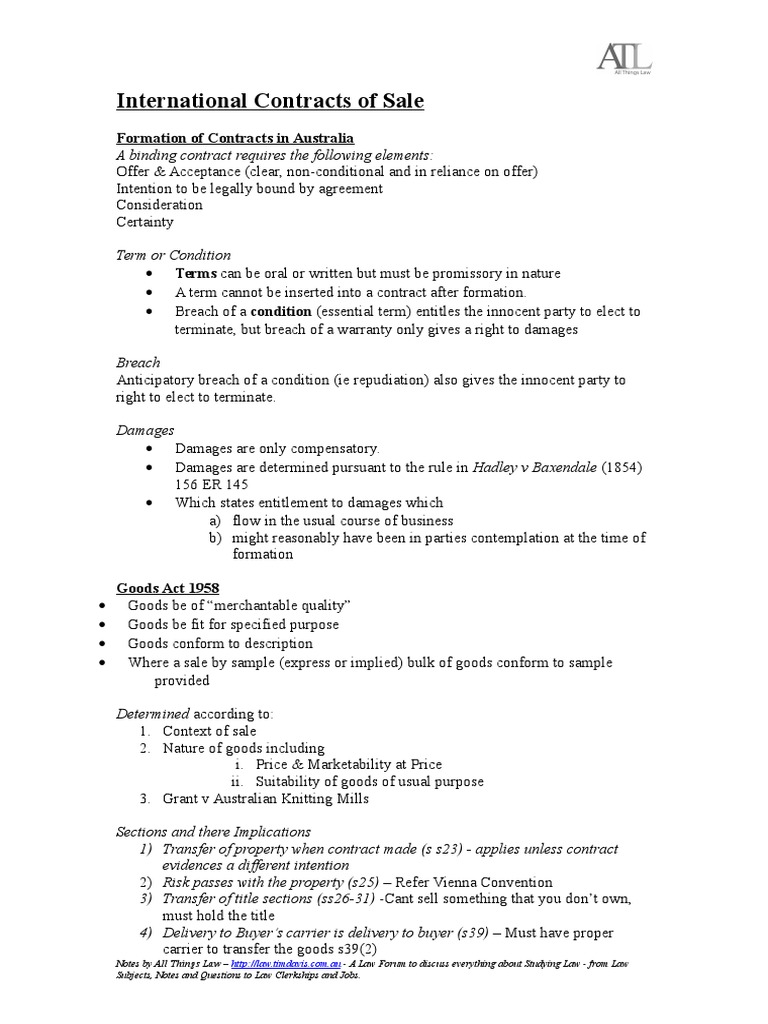 International Contracts of Sale | PDF | Offer And Acceptance | Private Law
