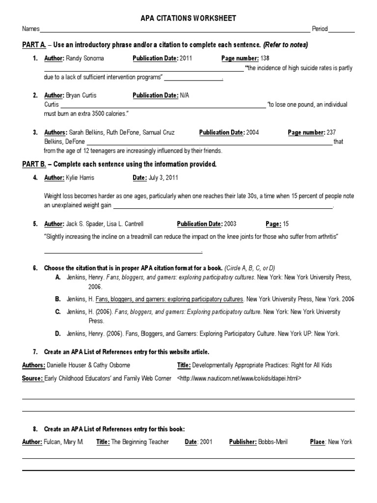 Apa Worksheet | PDF | Communication
