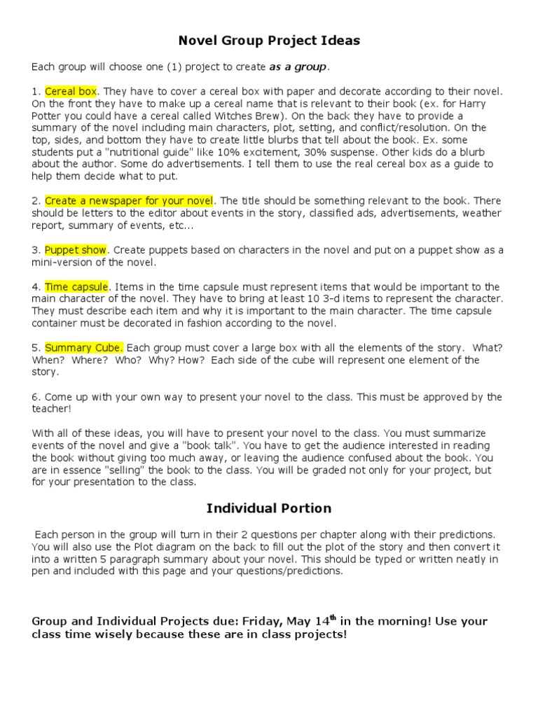 Creative Novel Project Ideas for Students | PDF | Writing