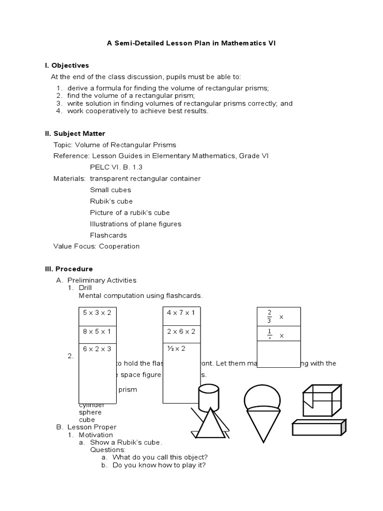 Volume of Rectangular Prisms Lesson Plan | PDF | Volume | Lesson Plan