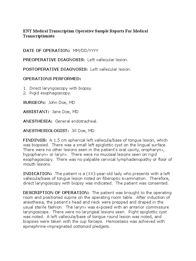 Operation Notes | Surgery | Anesthesia
