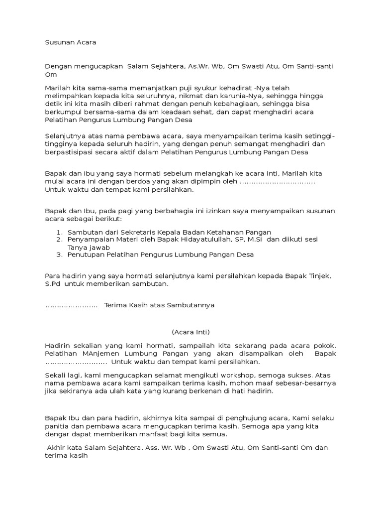 Contoh Teks Pembawa Acara Resmi Workshop | PDF