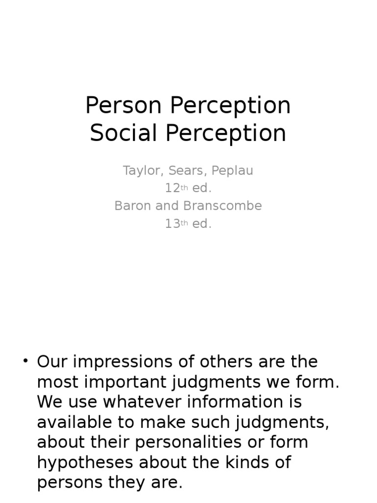 Person Perception (Taylor, Sears, Peplau | Download Free PDF | Schema ...
