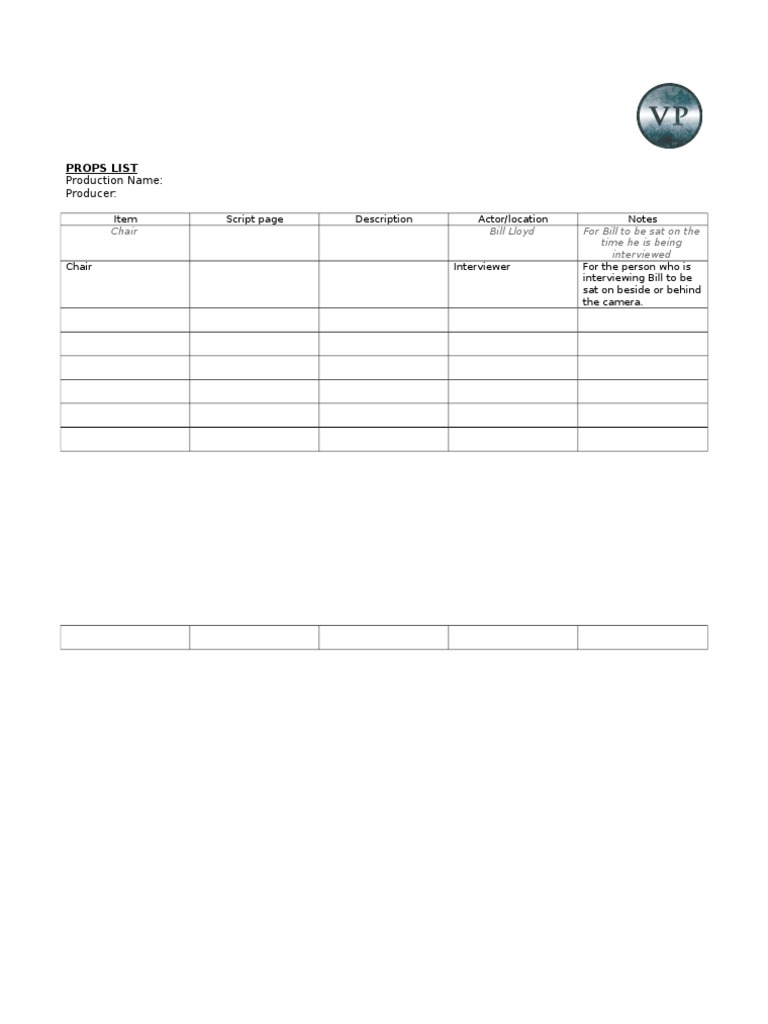 Props List | PDF | Games & Activities