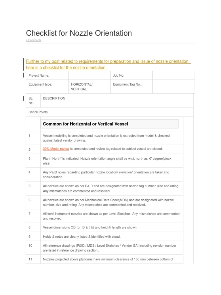 Nozzle Orientation Checklist Guide | PDF | Pipe (Fluid Conveyance) | Valve