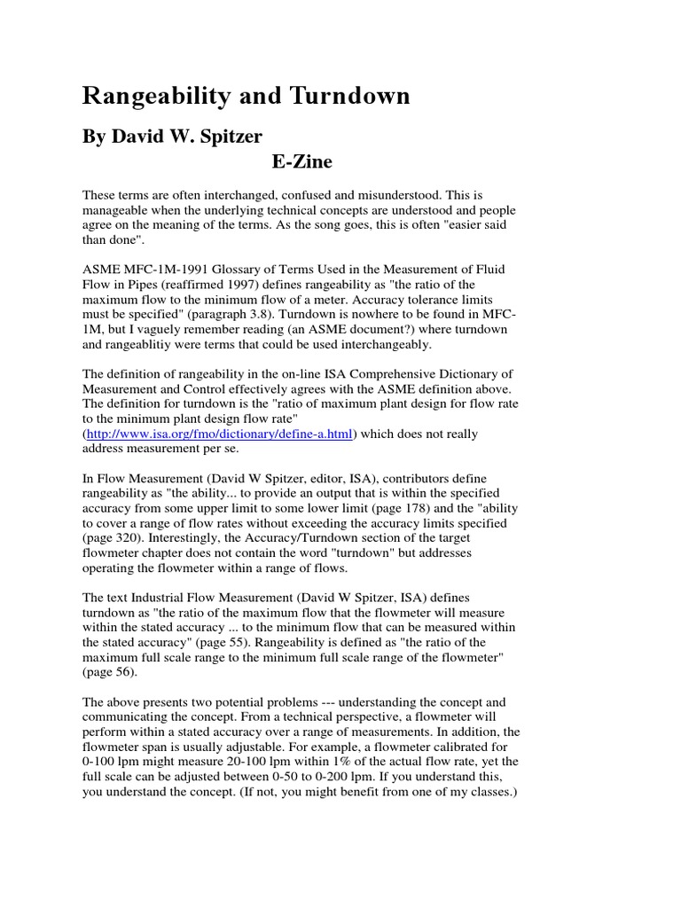 Rangeability and Turndown | PDF | Flow Measurement | Nature