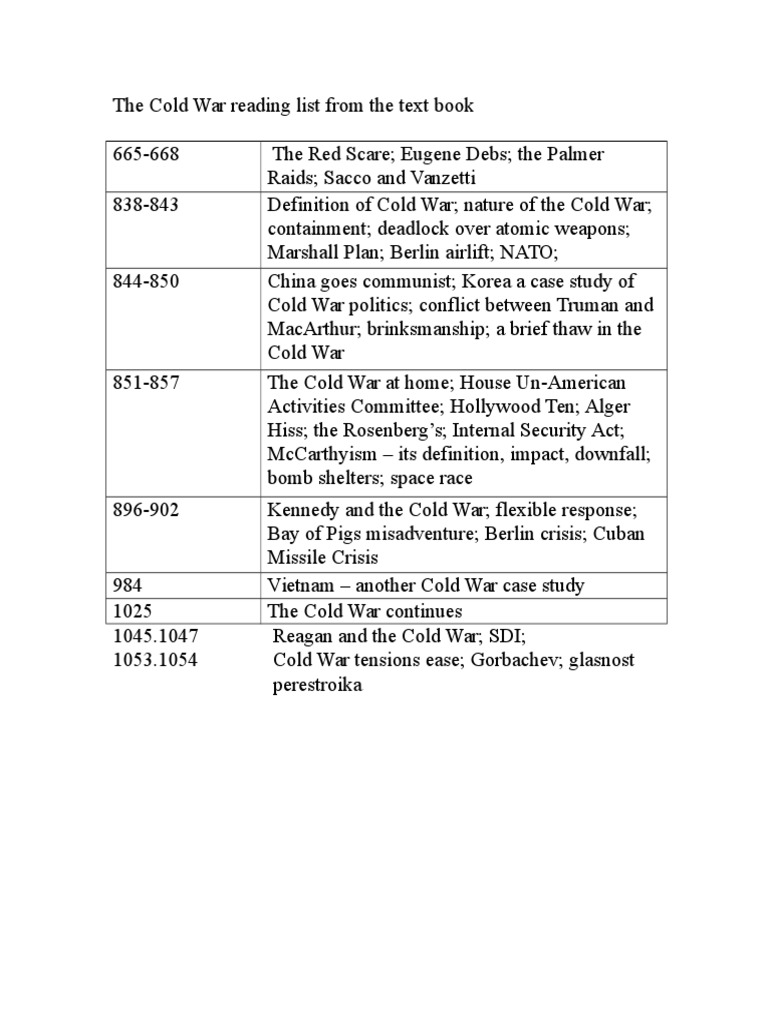 The Cold War Reading List From The Text Book | PDF | Cold War | Soviet ...