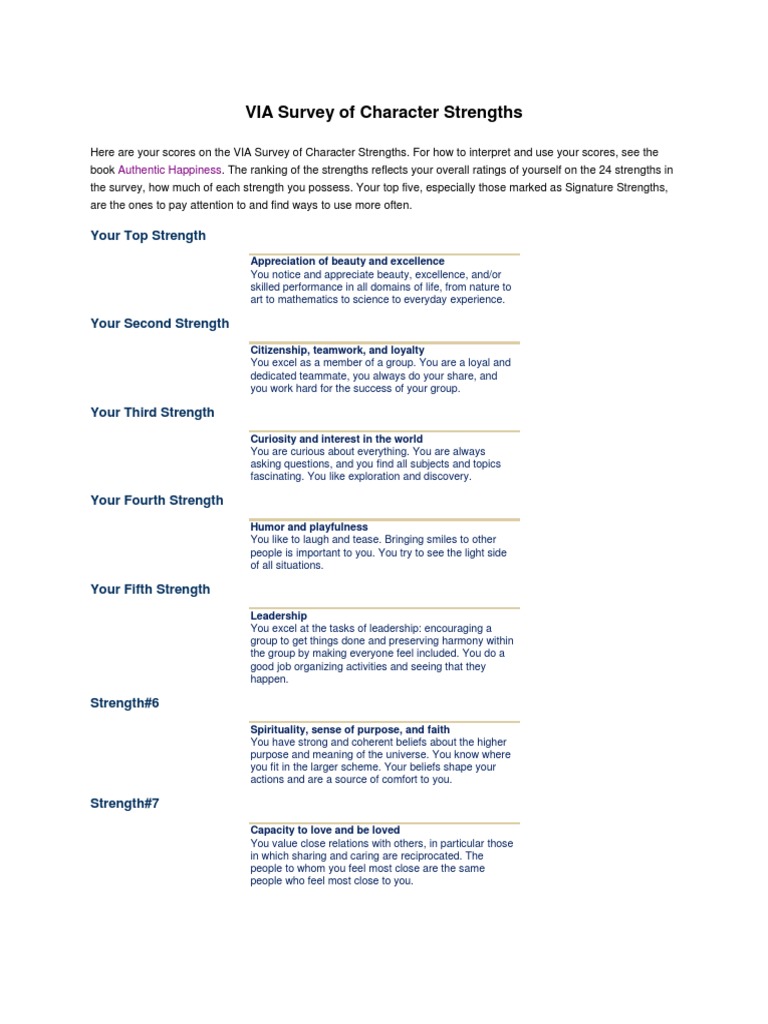 VIA Character Strengths Overview | PDF | Curiosity | Courage