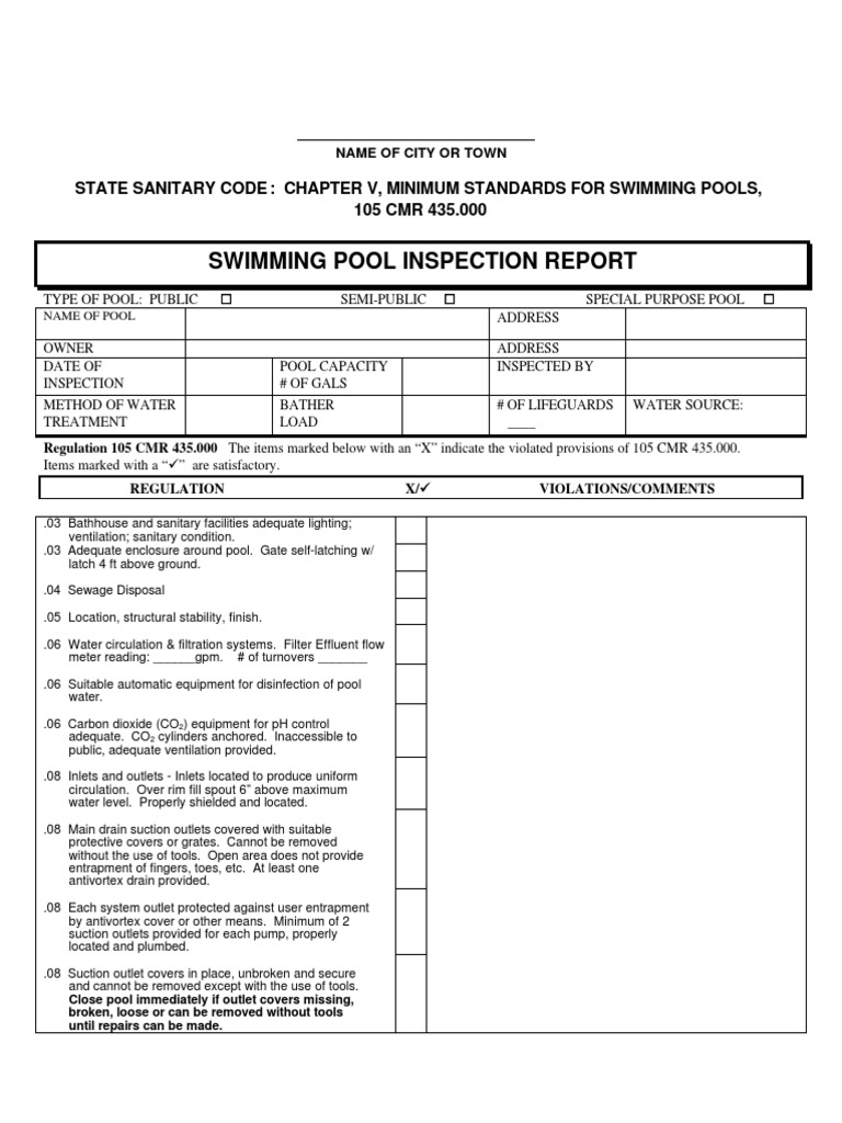 Pool Inspection Report | PDF | Swimming Pool | Ventilation (Architecture)
