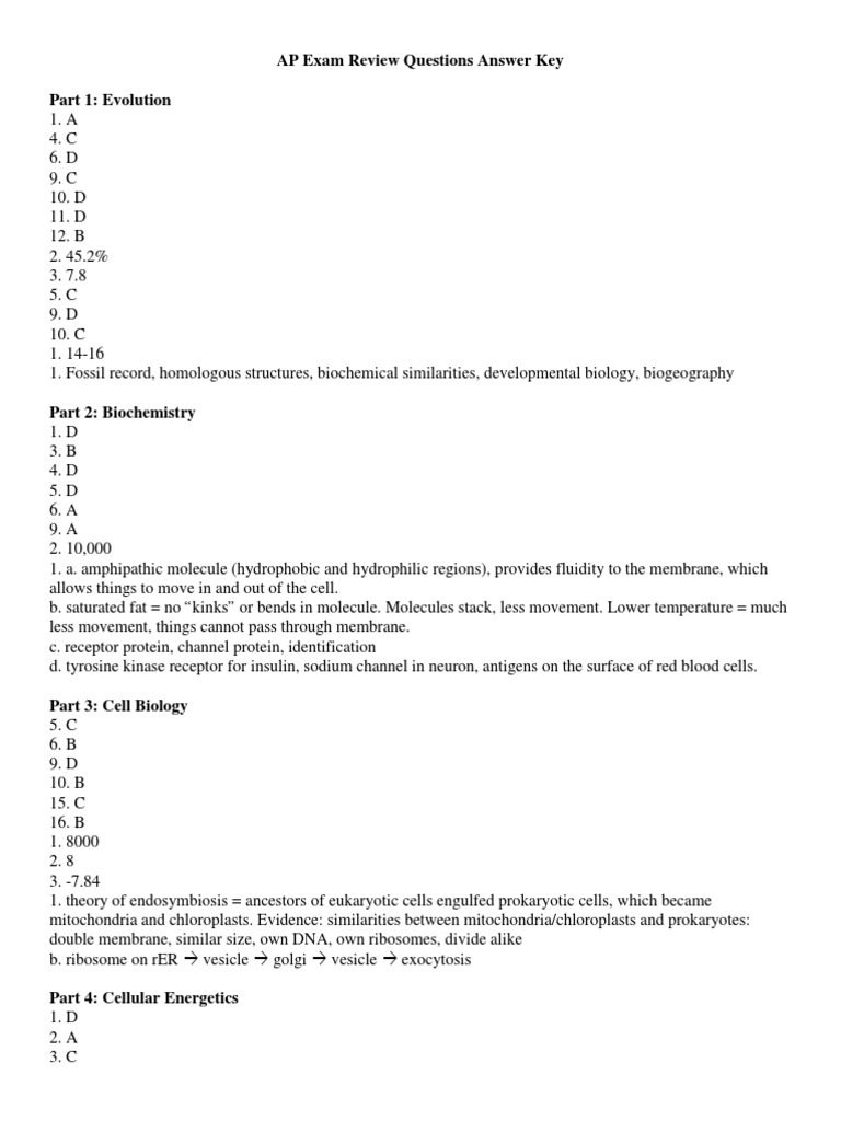 Ap Biology Exam Review Questions Answer Key | PDF | Technology ...