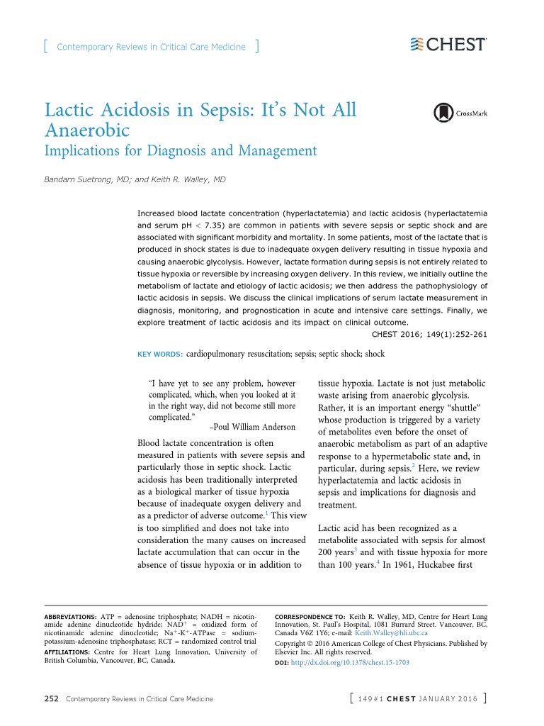 Lactic Acidosis in Sepsis It's Not All Anaerobic 2016 | PDF | Sepsis ...