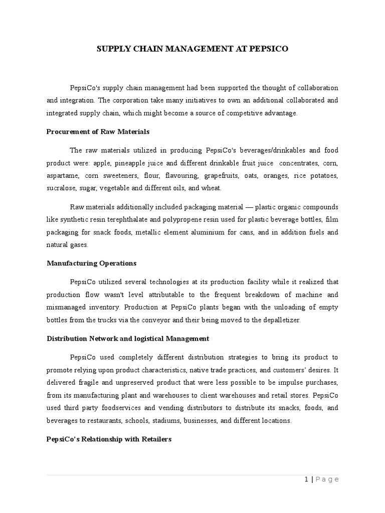 Supply Chain Management at PepsiC1 | PDF | Pepsi Co | Supply Chain ...