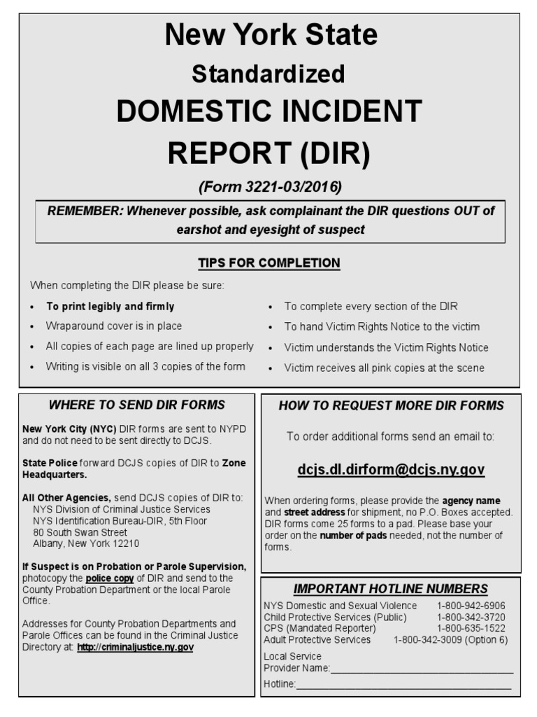 Redesigned New York State Domestic Incident Report | Restraining Order ...