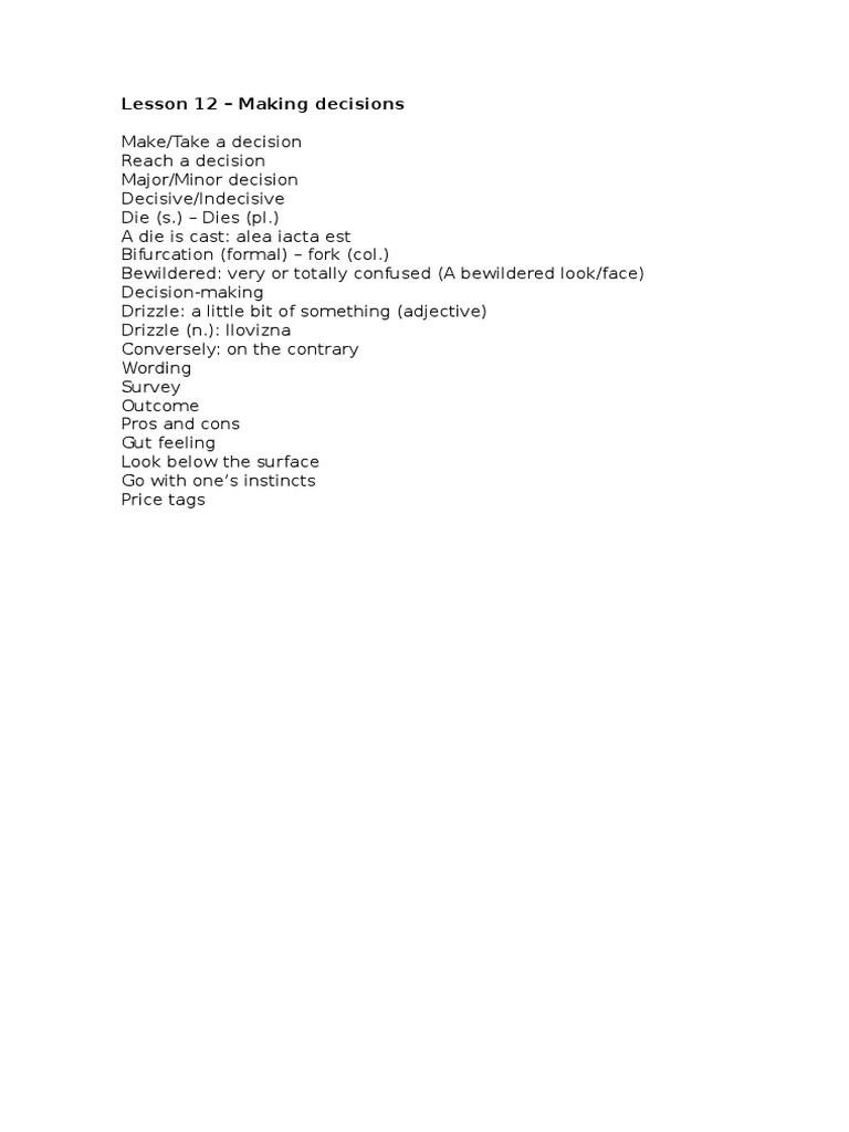 Decision-Making Vocabulary Guide | PDF