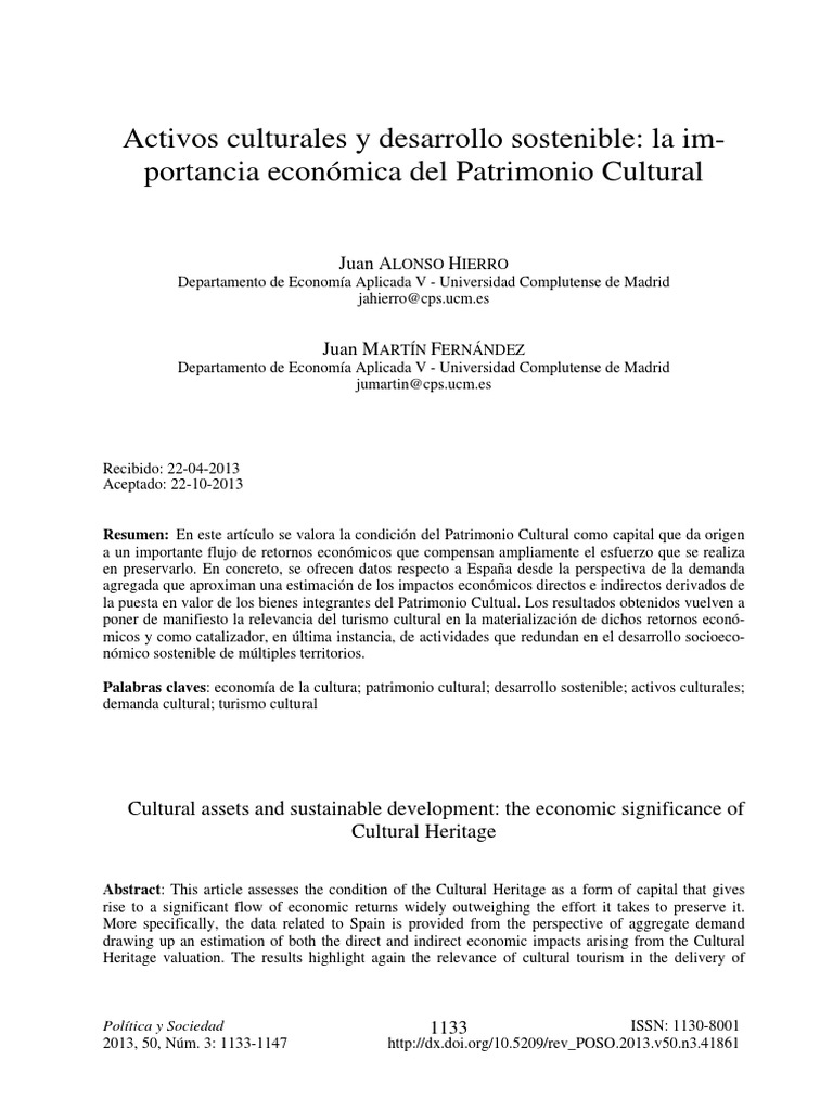 Activos Culturales y Desarrollo Sostenible La Importancia Económica Del Patrimonio Cultural ...