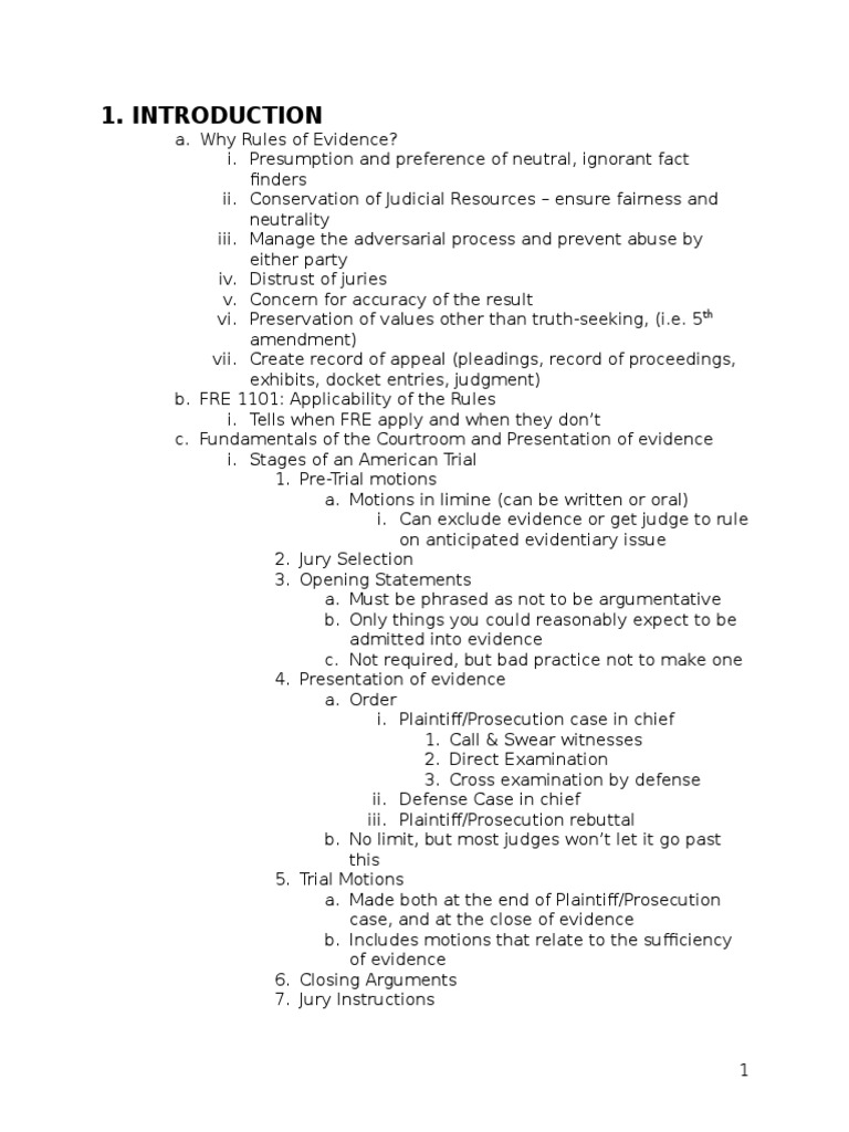 Evidence Outline Fall 2015 | PDF | Relevance (Law) | Evidence (Law)