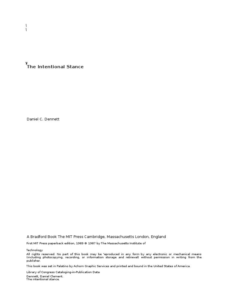 Daniel C. Dennett (1998 1987) The Intentional Stance | PDF | Mind ...