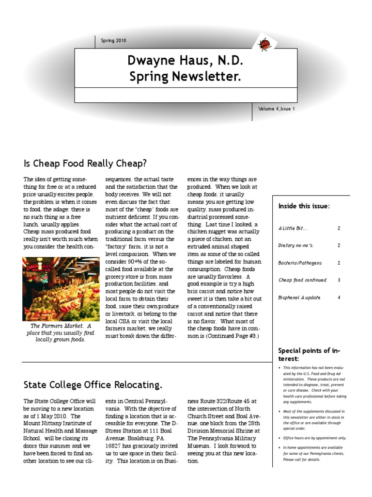 Spring 10' Newsletter PDF | PDF | Foods | Food And Drink