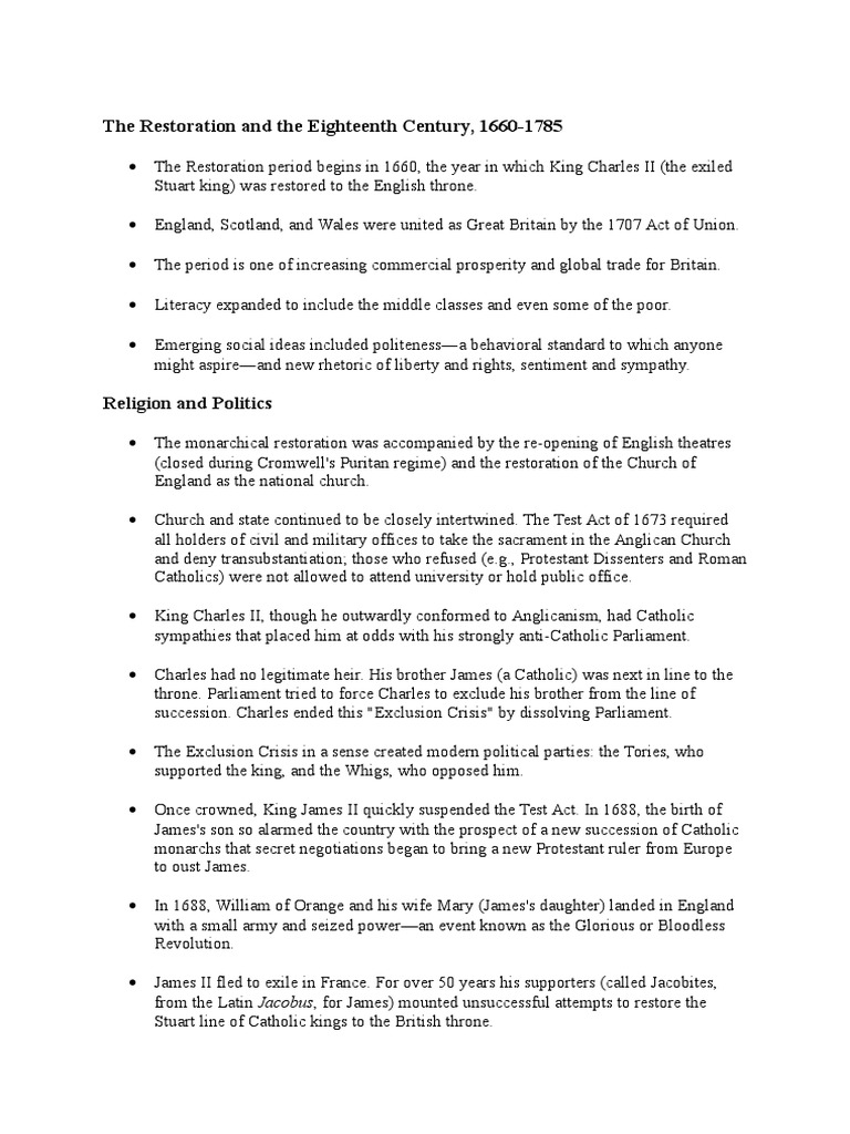 Restoration and 18th Century Literature | PDF | Poetry | Monarchy Of ...