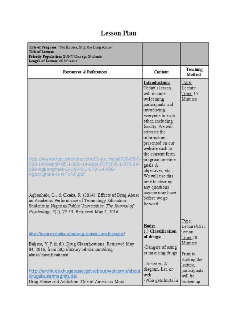 Drug Abuse Prevention Lesson Plan | PDF | Substance Abuse | Lecture