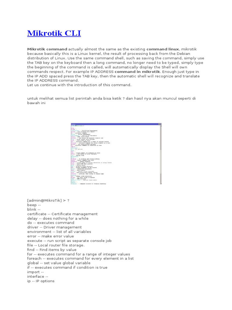 Mikrotik CLI | PDF | Firewall (Computing) | Router (Computing)