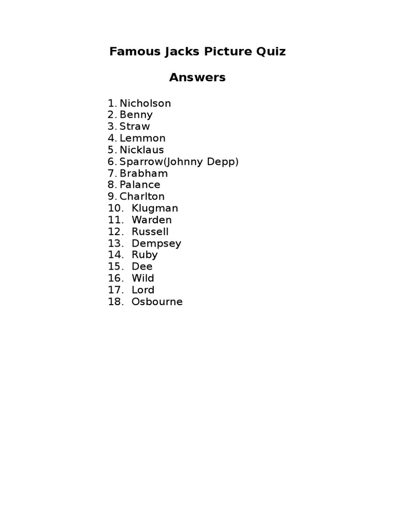 Famous Jacks Quiz Answers | PDF | Classics