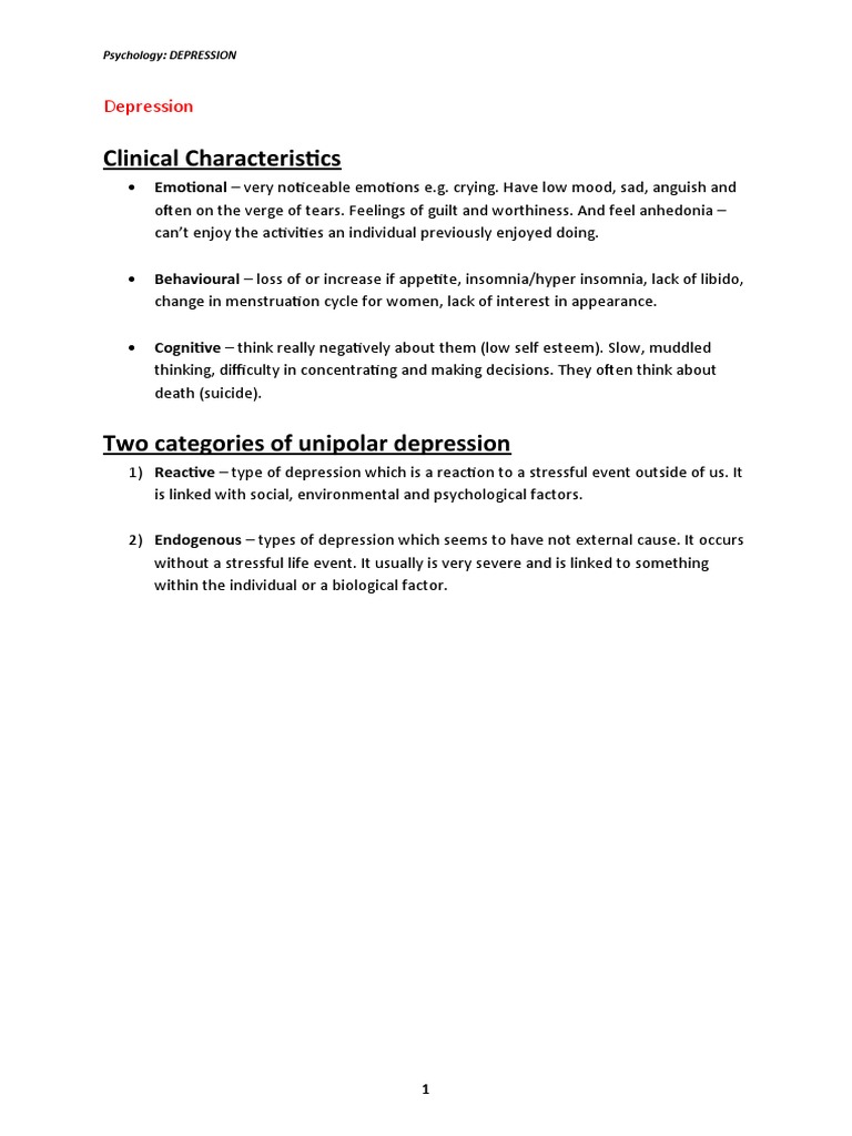 Clinical Characteristics: Depression | PDF | Major Depressive Disorder ...