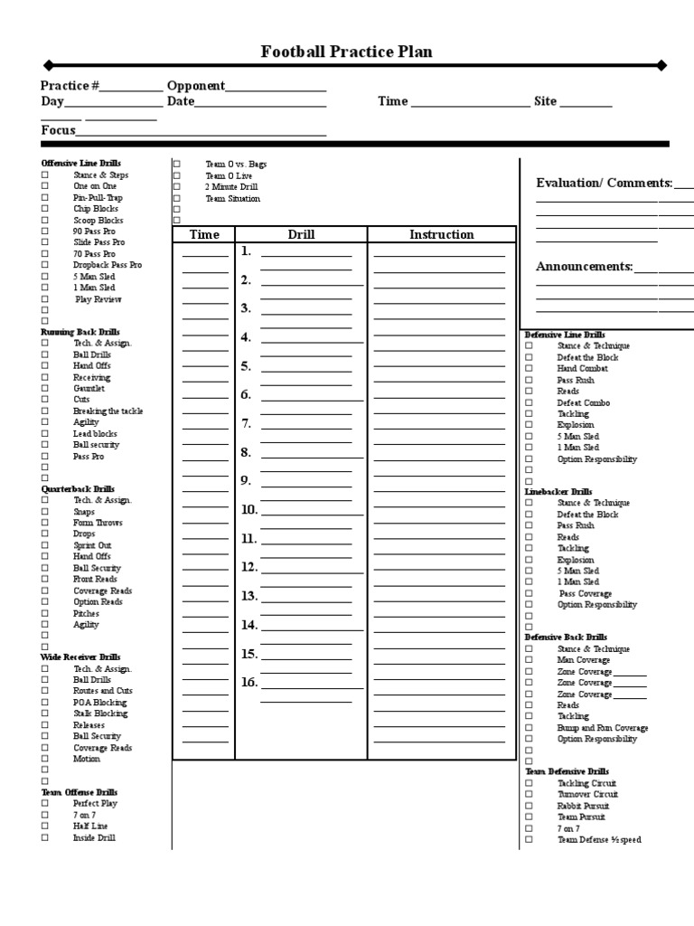 Sample Practice Plan | PDF | National Football League Seasons | Ball Games