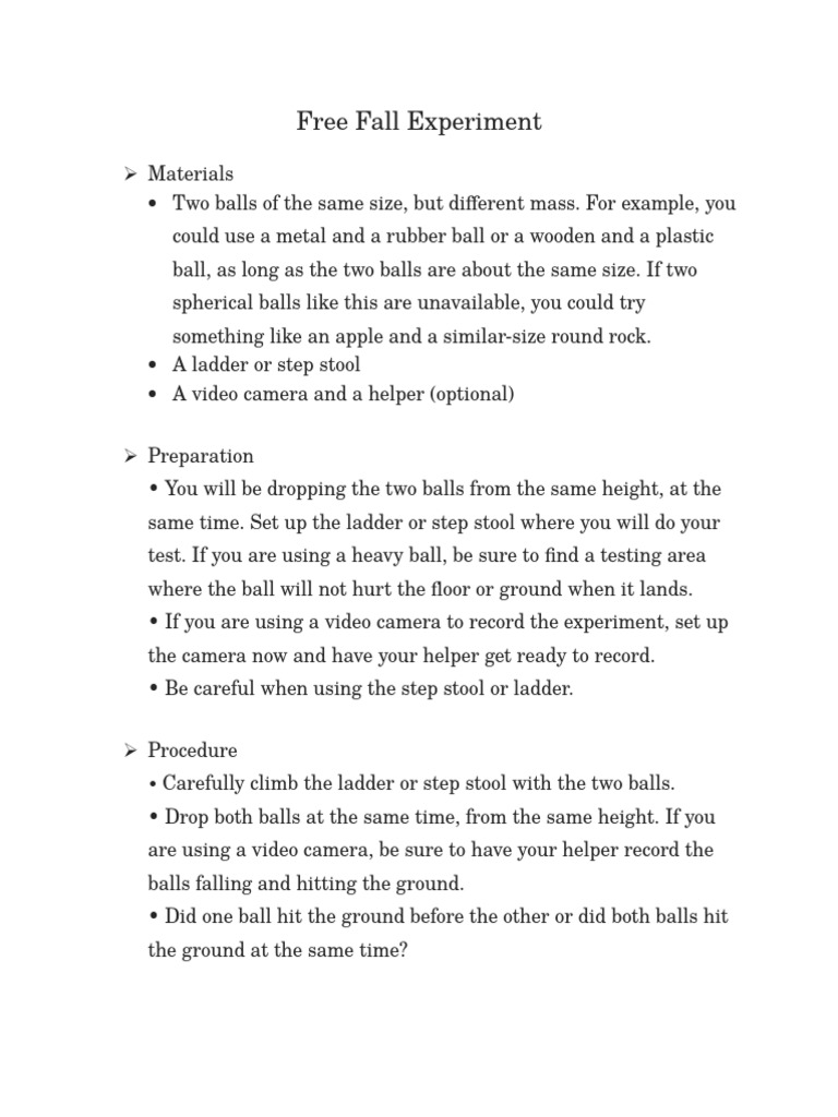 Free Fall Experiment | Force | Mass