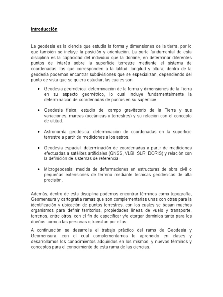 Desarrollo Trabajo Practico #1 Geodesia | PDF | Geodesia | Ciencias de la Tierra