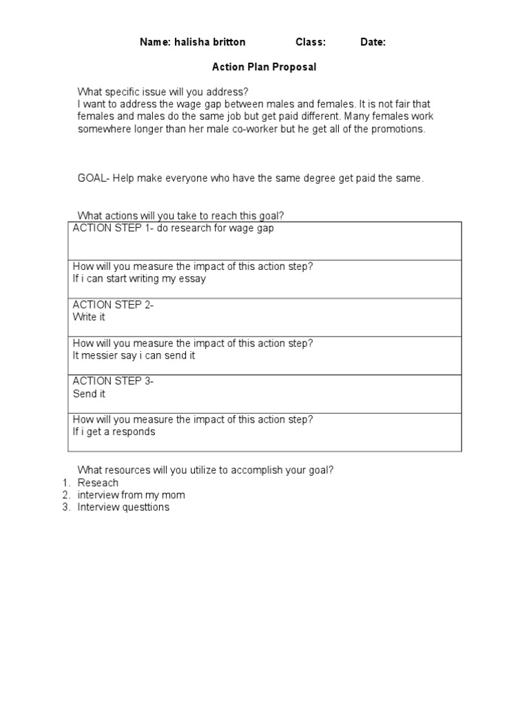 Name: Halisha Britton Class: Date: Action Plan Proposal | PDF