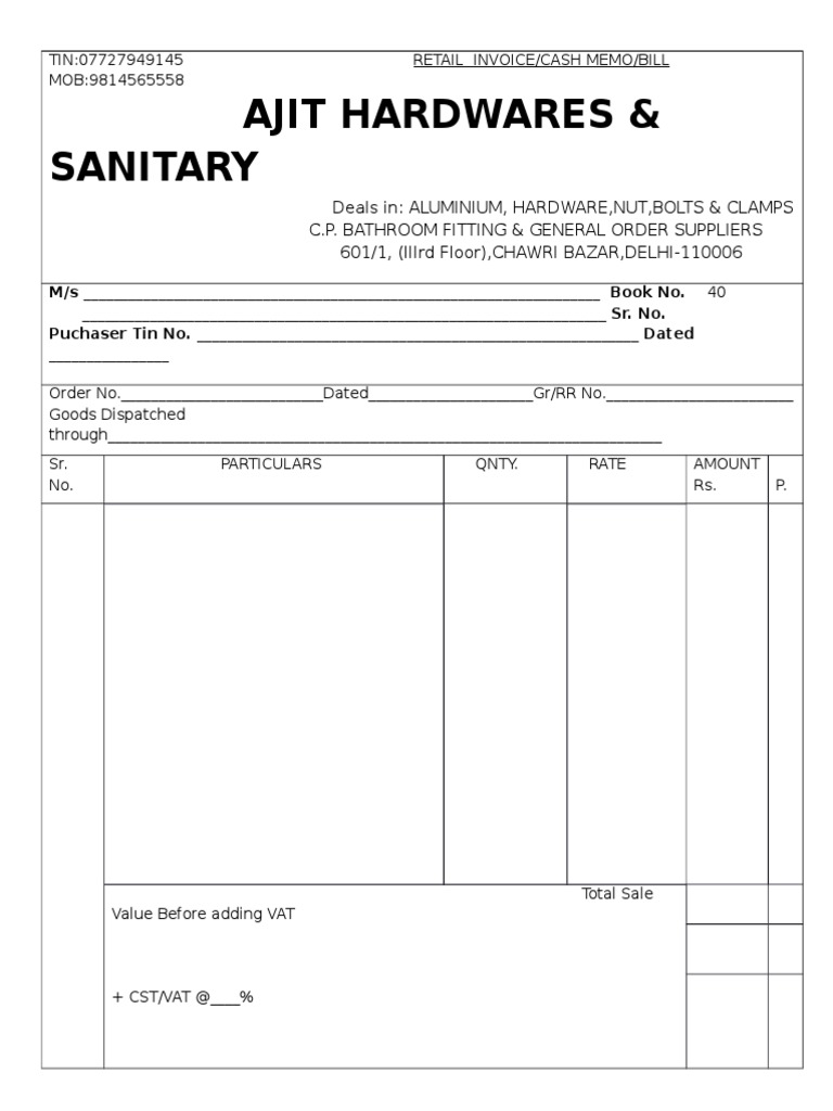 Hardware Shop Invoice Format | PDF | Home & Garden