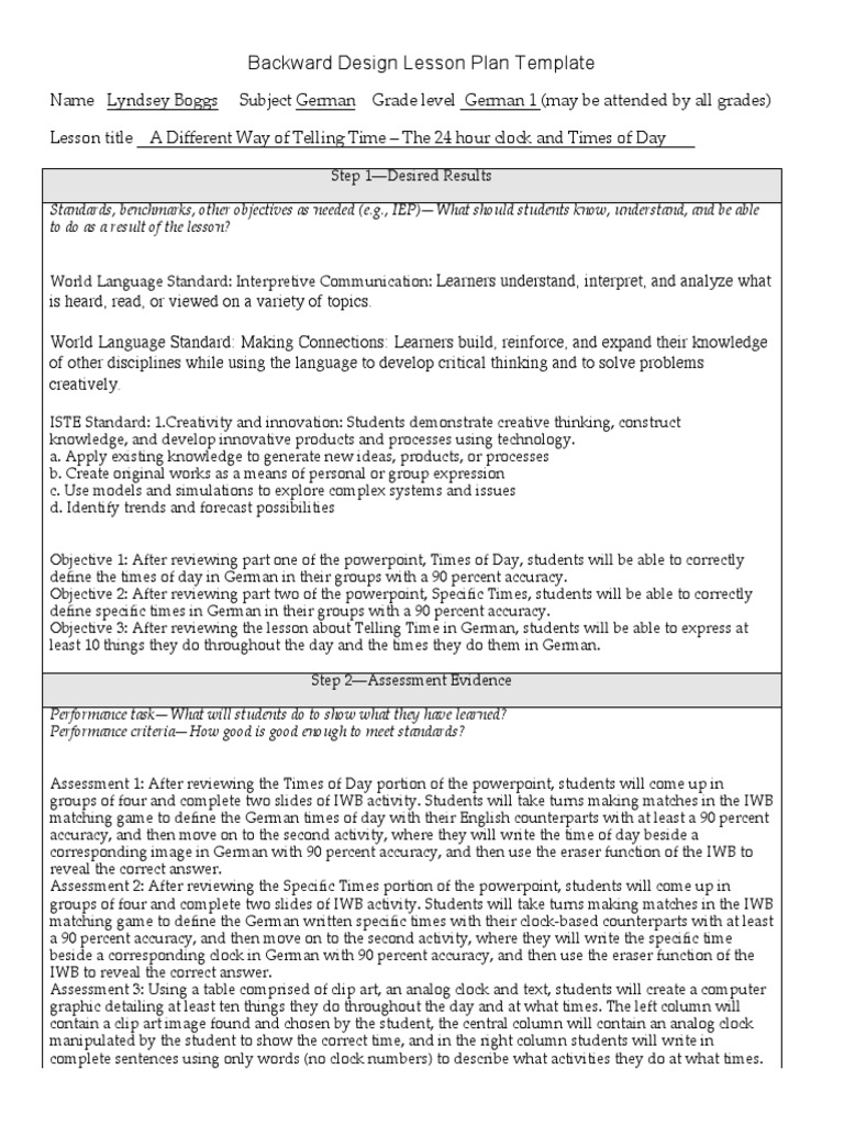 Backward Design Lesson Plan Template | PDF | Lesson Plan | Cognition