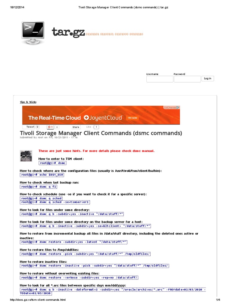 Tivoli Storage Manager Client Commands (DSMC Commands) - Tar | PDF ...