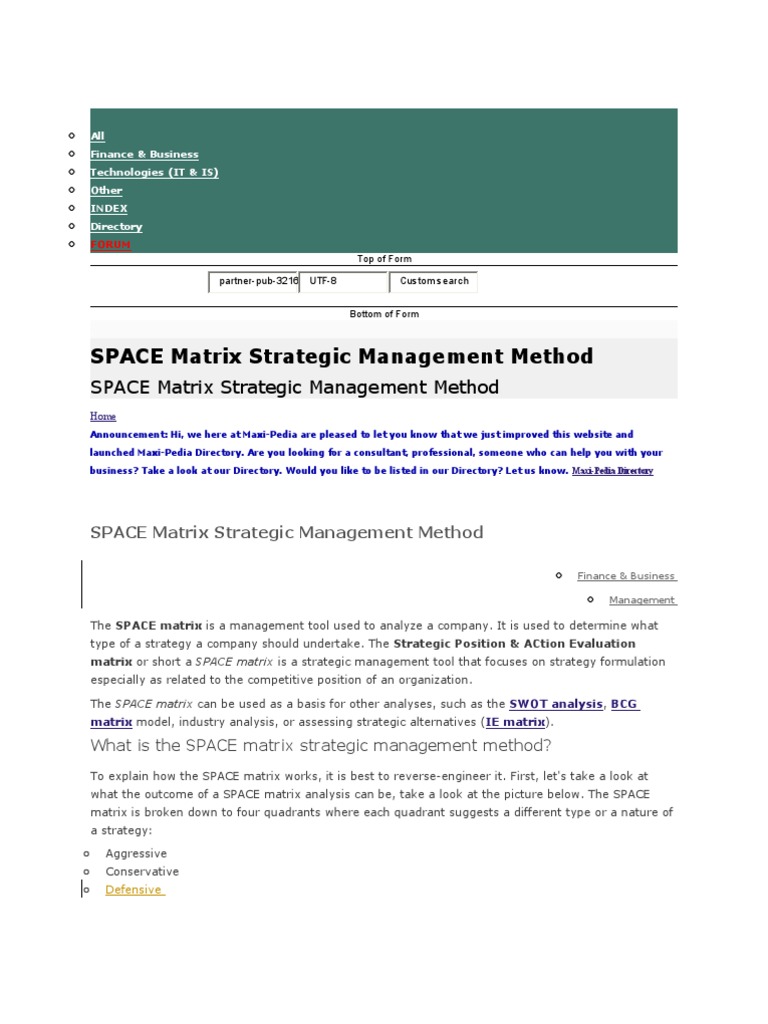 Space Matrix | PDF | Internet Forum | Strategic Management