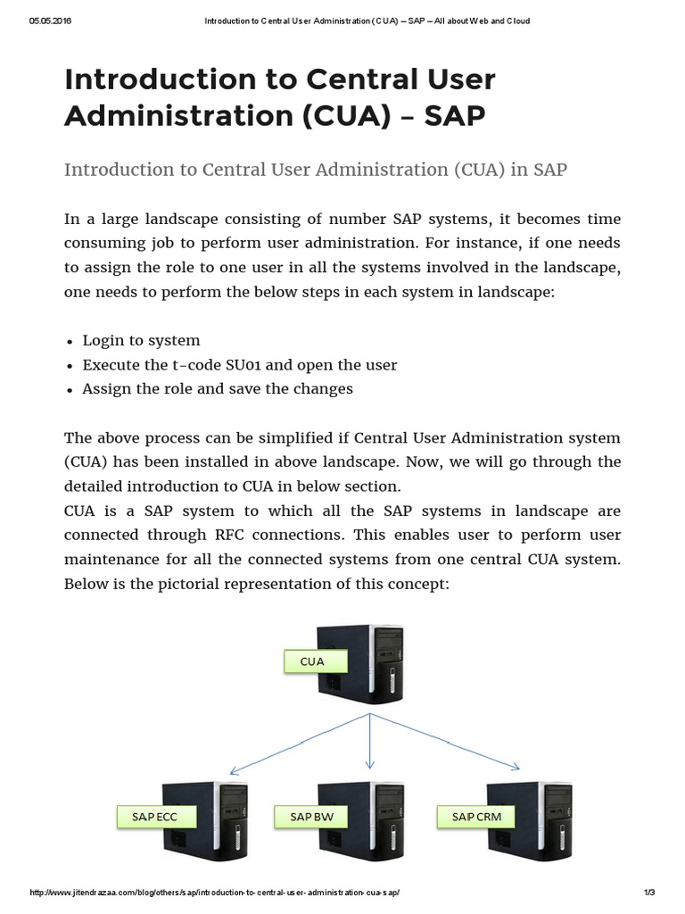 Introduction To Central User Administration Cua Sap All About Web And Cloud Pdf