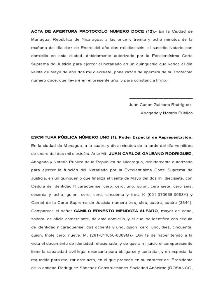 Acta de apertura de protocolo y escrituras públicas de un notario en ...