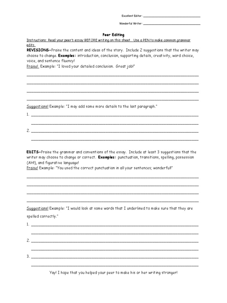 Peer Editing Sheet | PDF