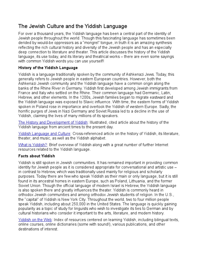 Yiddish Language and Cultural Heritage | PDF